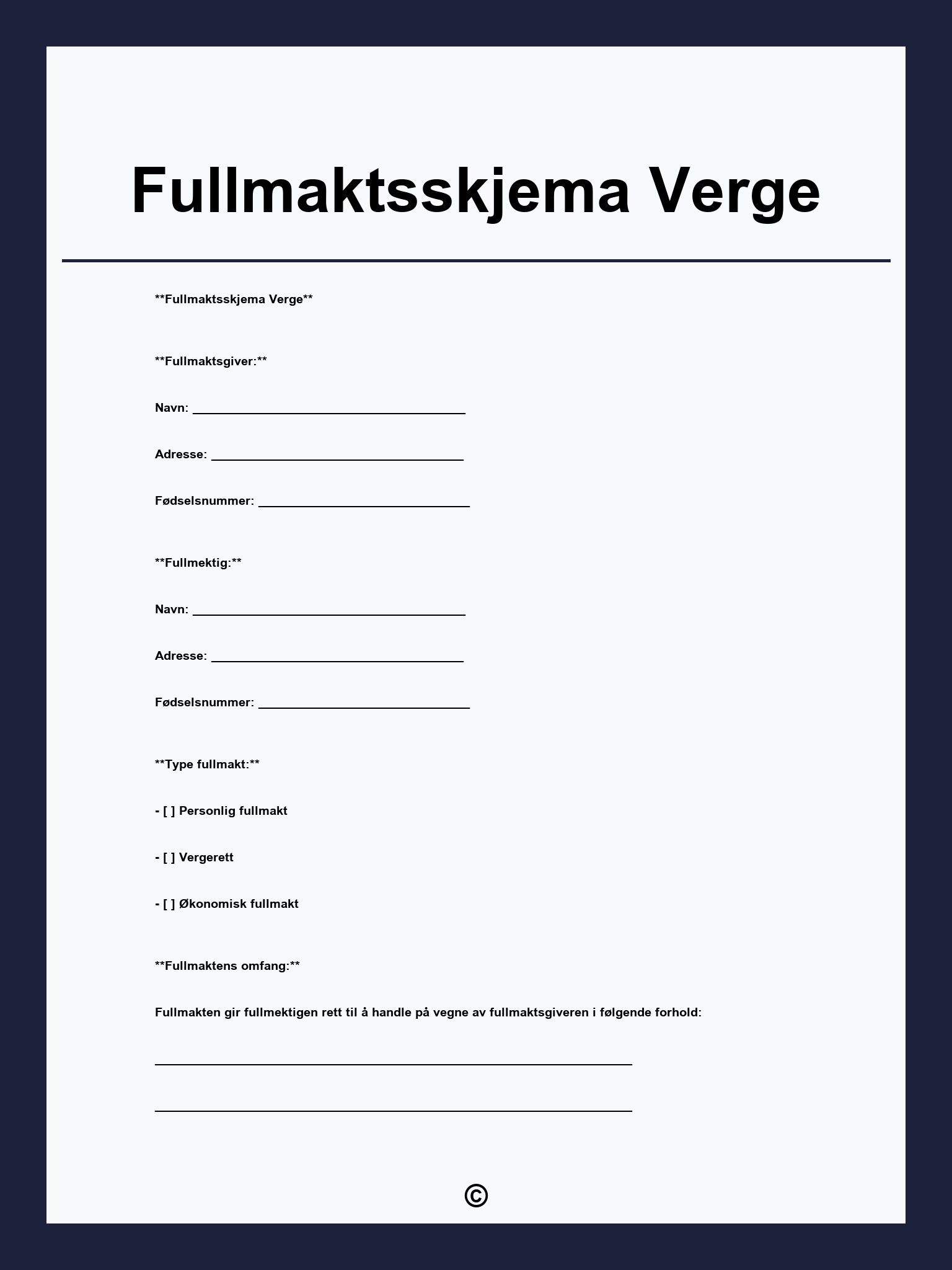 Fullmaktsskjema Verge