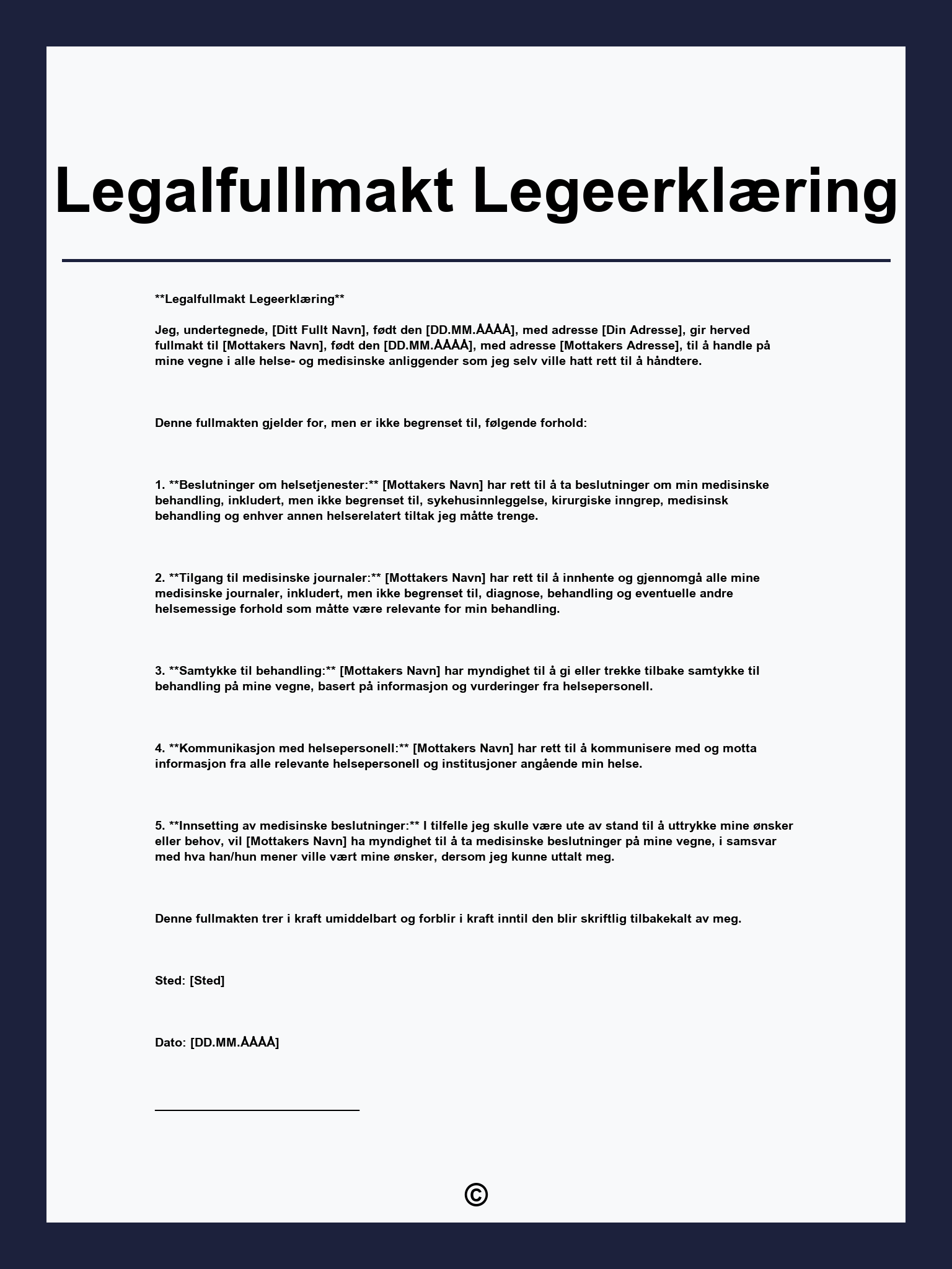 Legalfullmakt Legeerklæring